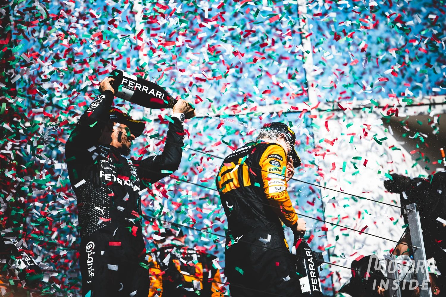Lewis Hamilton congratulates McLaren's one-two finish and celebrates ...